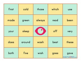 English sight words bingo 2nd grade dolch | PDF