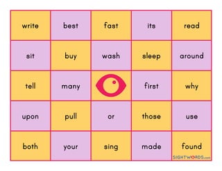 English sight words bingo 2nd grade dolch | PDF