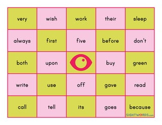 English sight words bingo 2nd grade dolch | PDF