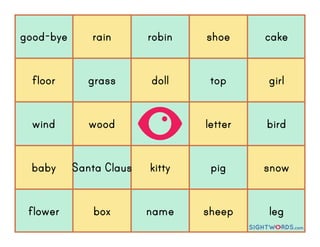 sight_words_bingo_dolch_nouns.for games in reading class | PPT