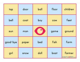 sight_words_bingo_dolch_nouns.for games in reading class | PPT