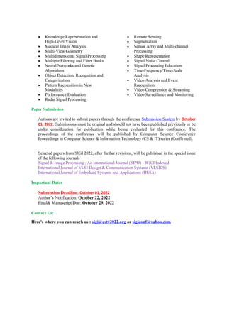 8th International Conference on Signal and Image Processing (SIGI 2022) | PDF