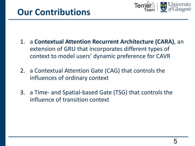 A Contextual Attention Recurrent Architecture for Context-Aware Venue Recommendation | PPT