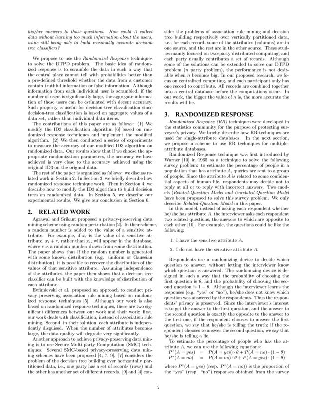 Using Randomized Response Techniques for Privacy-Preserving Data Mining | PDF