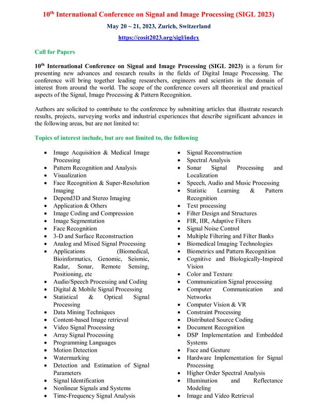 10th International Conference on Signal and Image Processing (SIGL 2023) | PDF