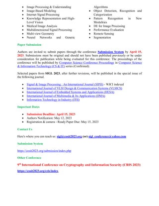 10th International Conference on Signal and Image Processing (SIGL 2023) | PDF