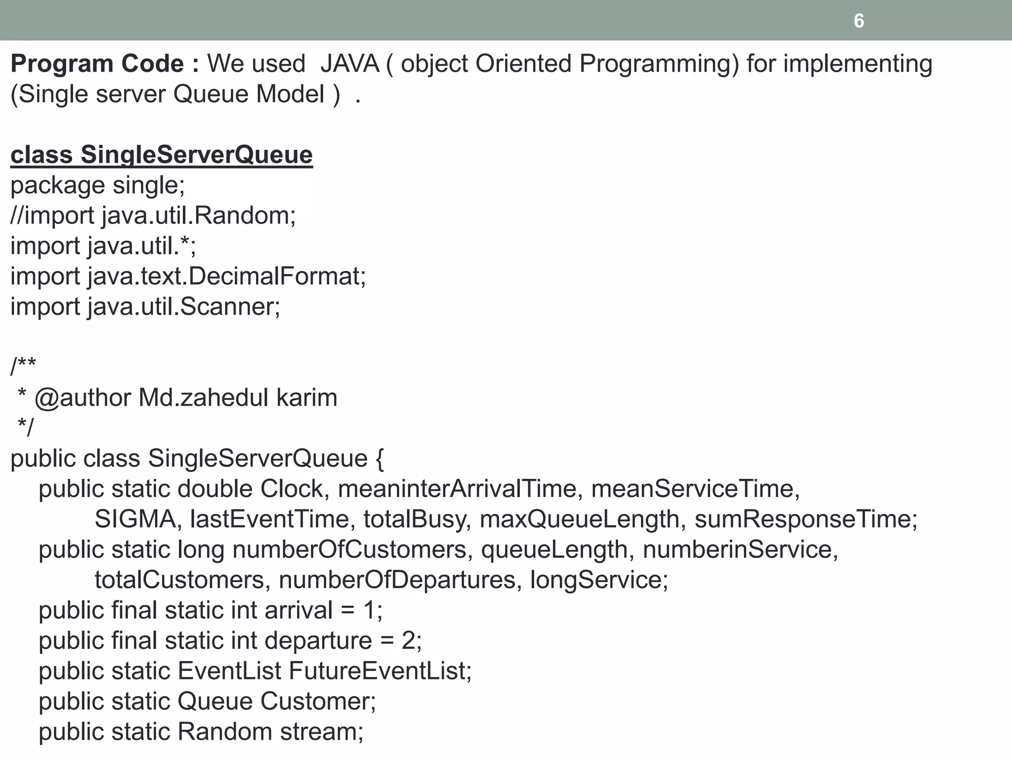 Single server queue (Simulation Project) | PPTX