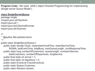 Single server queue (Simulation Project) | PPTX