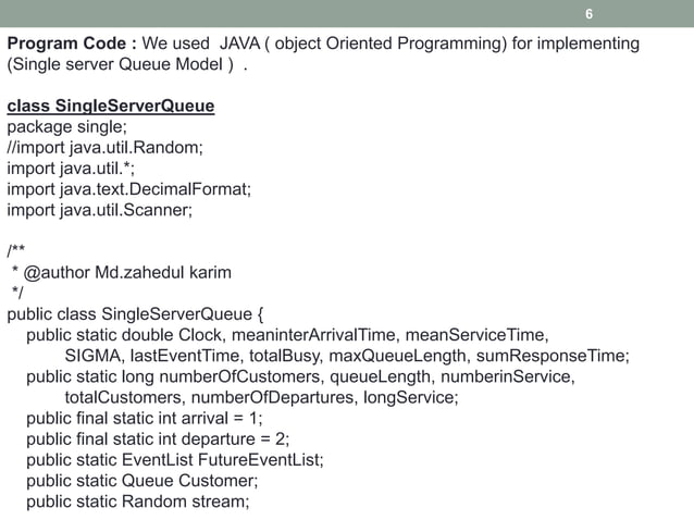 Single server queue (Simulation Project) | PPTX | Programming Languages | Computing