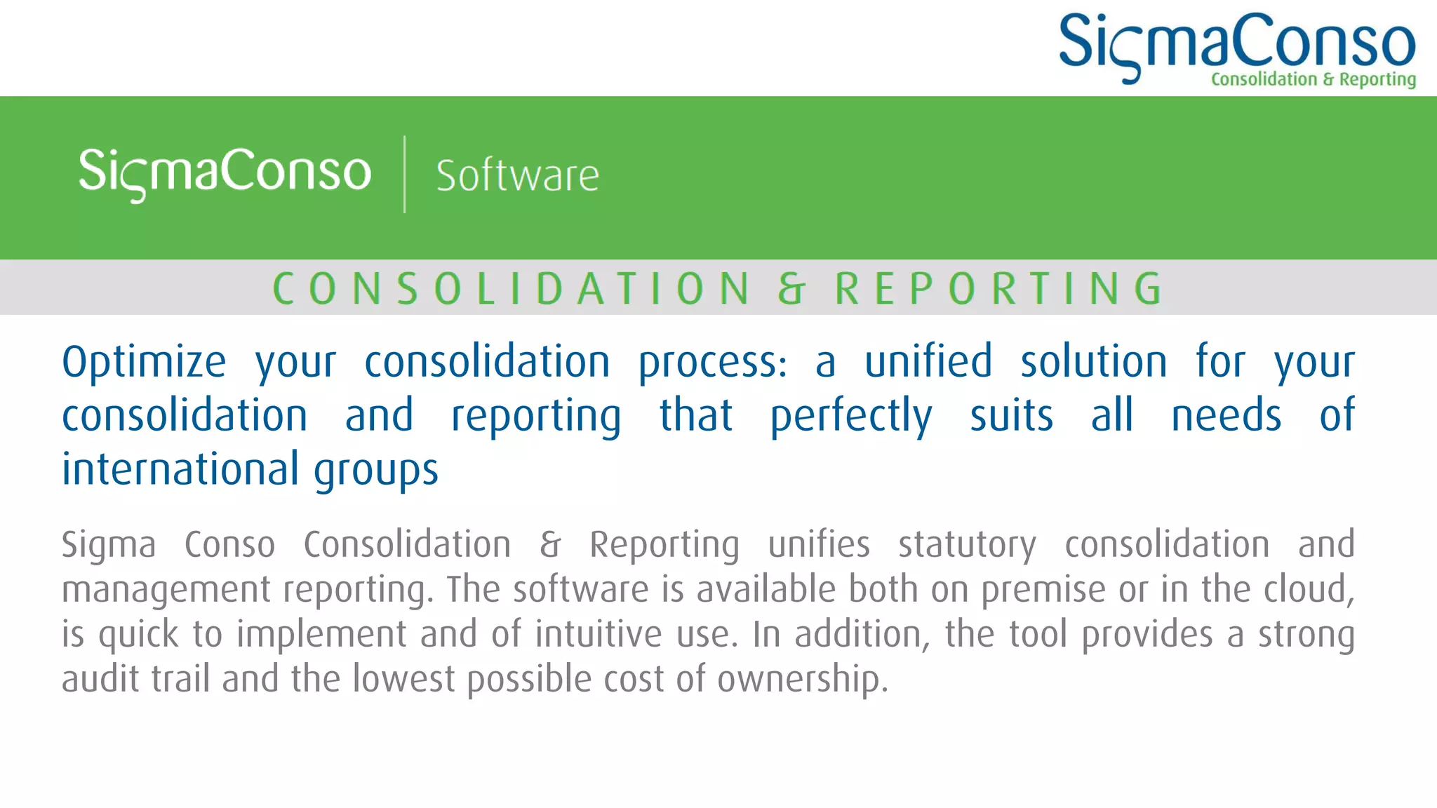 Sigma Conso Consolidation & Reporting | PDF