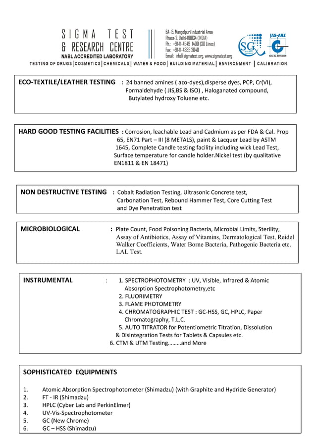 Sigma test research centre company profile | PDF