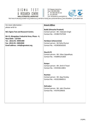 Sigma test research centre company profile | PDF