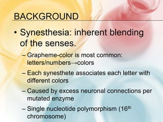 Synesthetic Associational Patterns between Letters and Colors | PPT