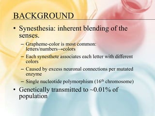 Synesthetic Associational Patterns between Letters and Colors | PPT