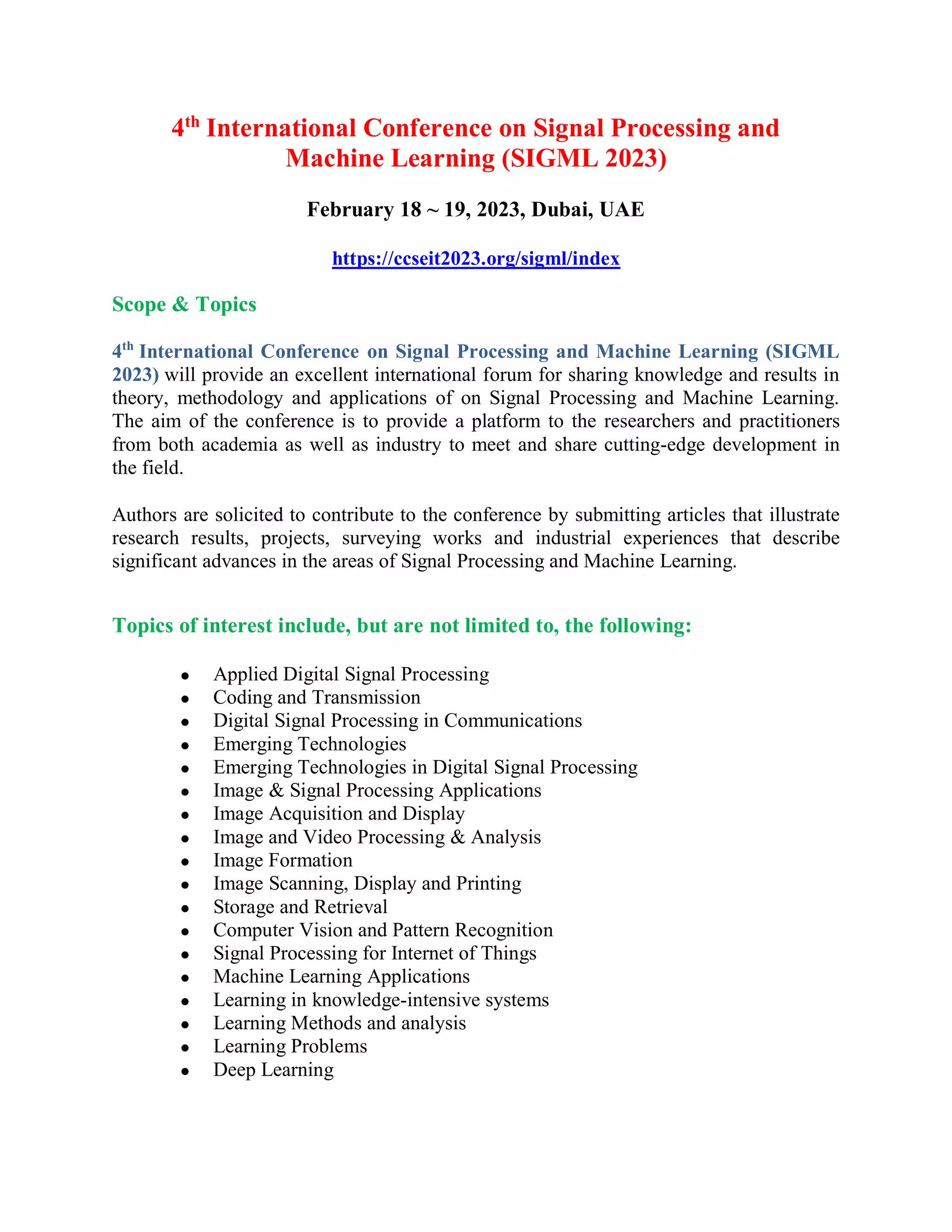 4 th International Conference on Signal Processing and Machine Learning ...