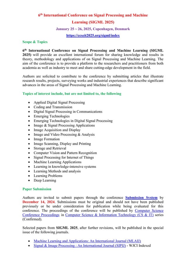 6th International Conference on Signal Processing and Machine Learning (SIGML 2025) | PDF