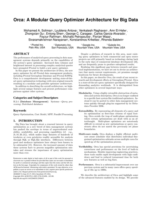 Orca: A Modular Query Optimizer Architecture for Big Data | PDF