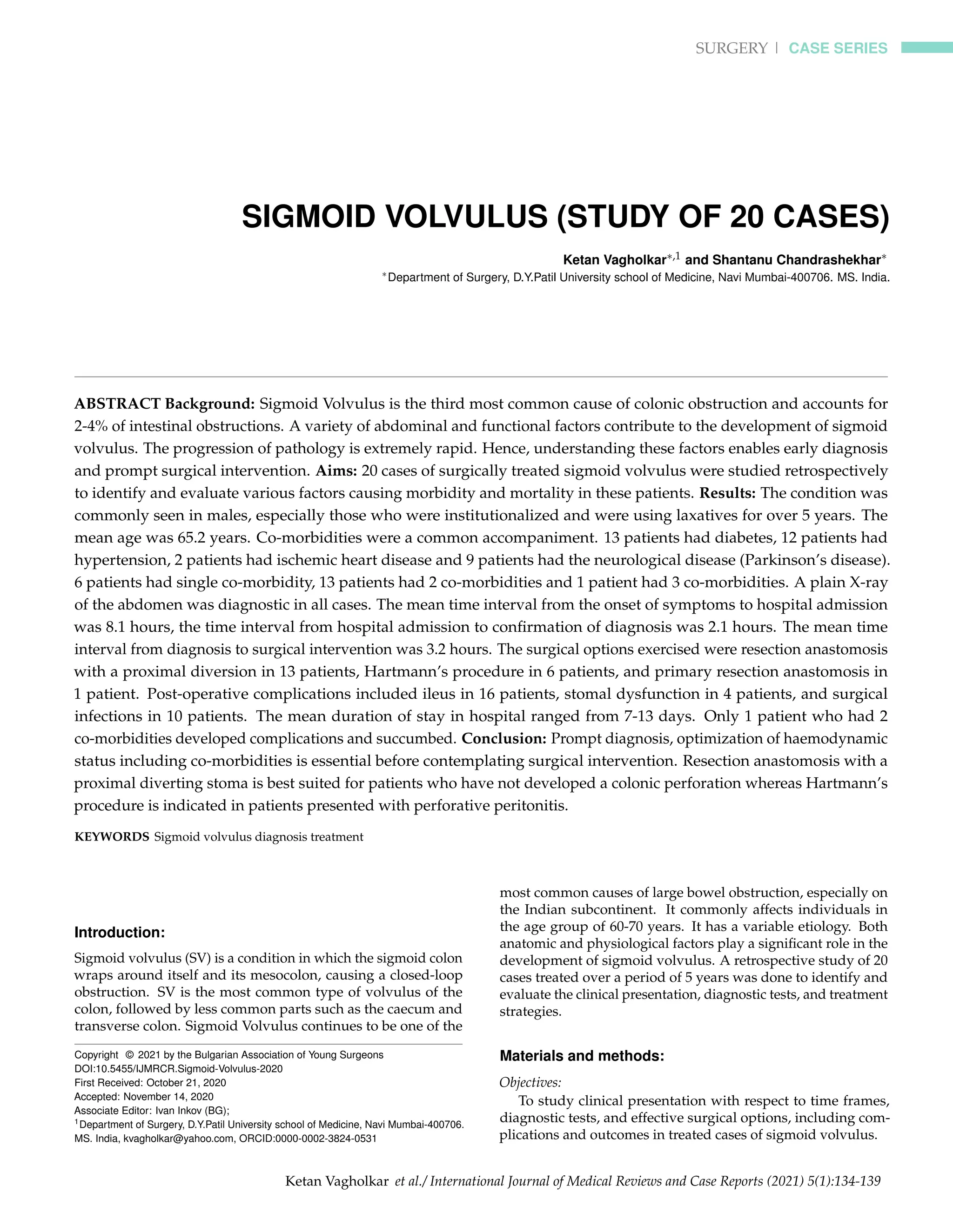 SIGMOID VOLVULUS (STUDY OF 20 CASES) | PDF