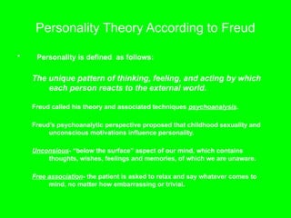 Psychology, Sigmund Freuds' Psychoanalytic Theory | PPT