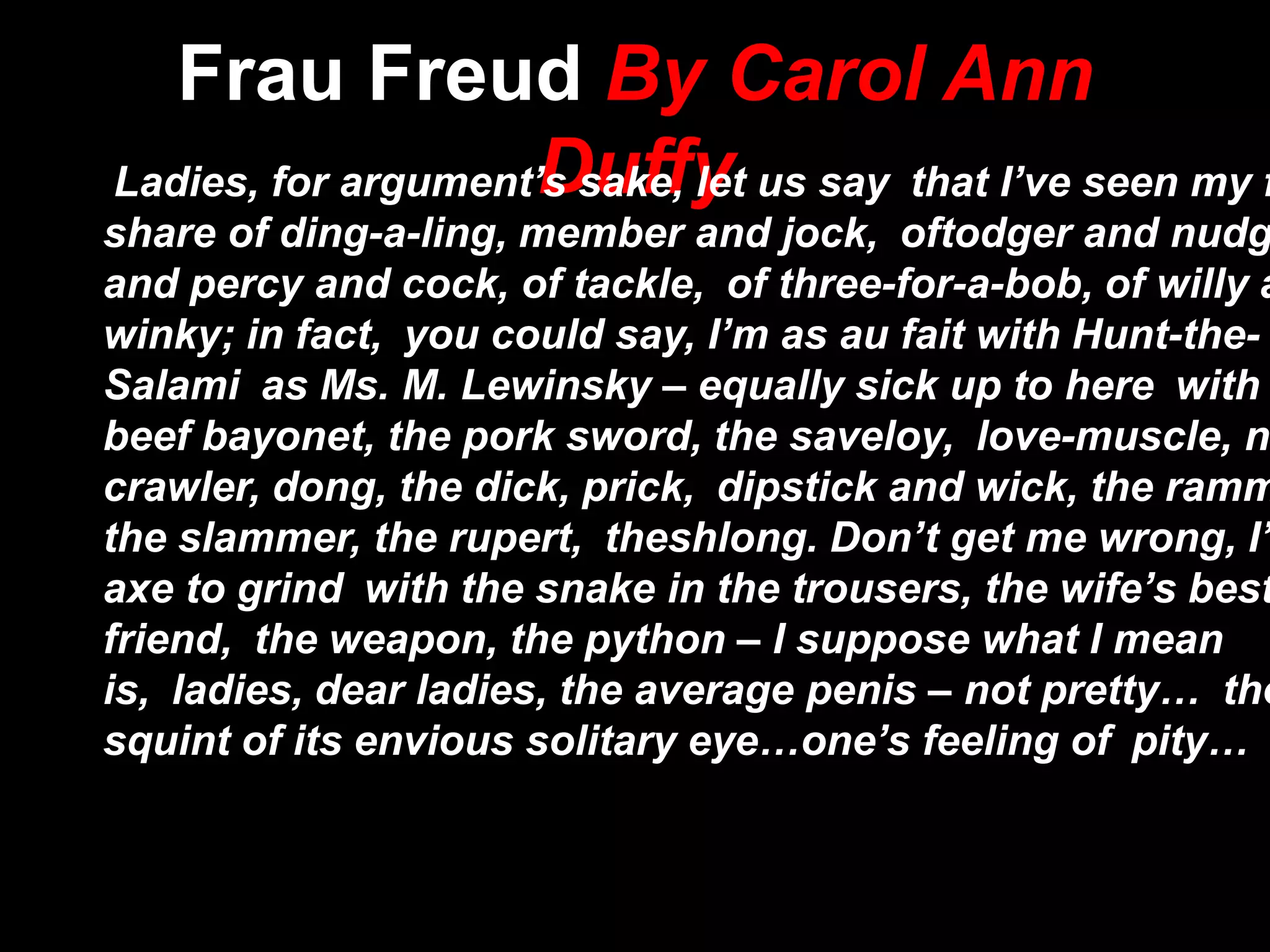 Frau Freud by Carol Ann Duffy & Sigmund Freud | PPTX