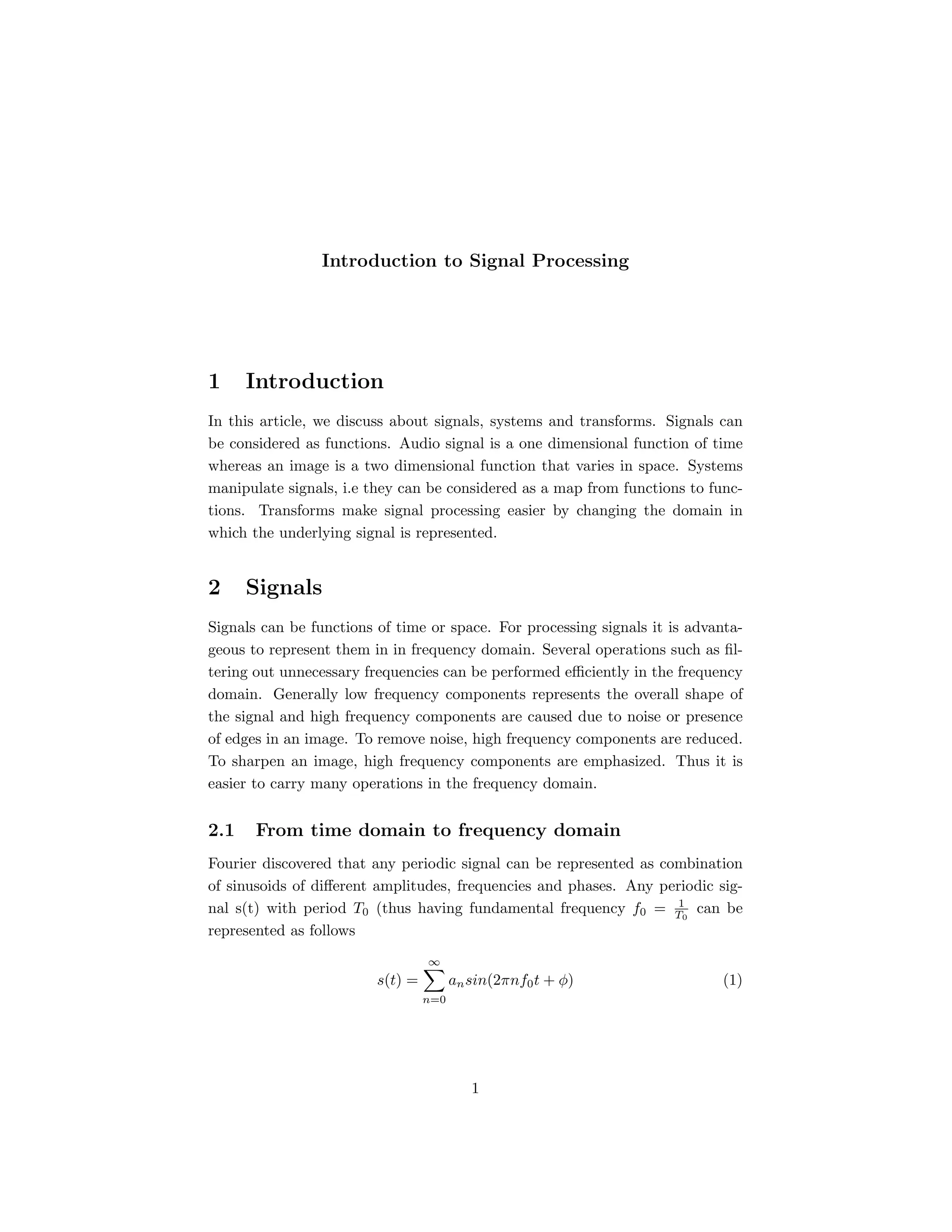 Signal Processing Introduction using Fourier Transforms | PDF