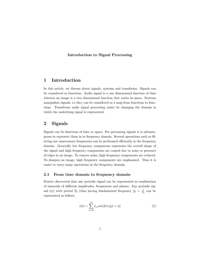 Signal Processing Introduction using Fourier Transforms | PDF