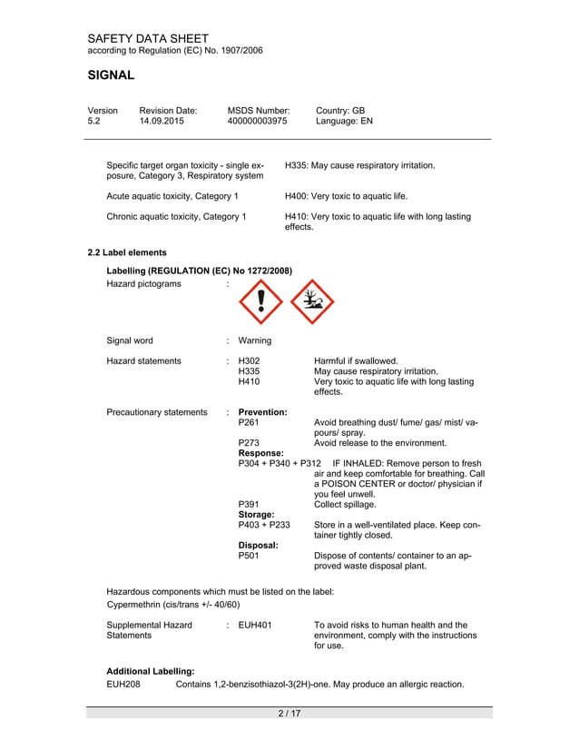 Signal 300 es msds | PDF | Lung and Respiratory Health | Diseases and ...