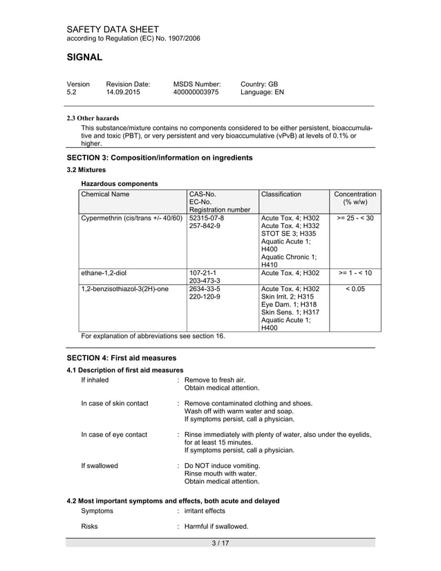 Signal 300 es msds | PDF | Lung and Respiratory Health | Diseases and ...