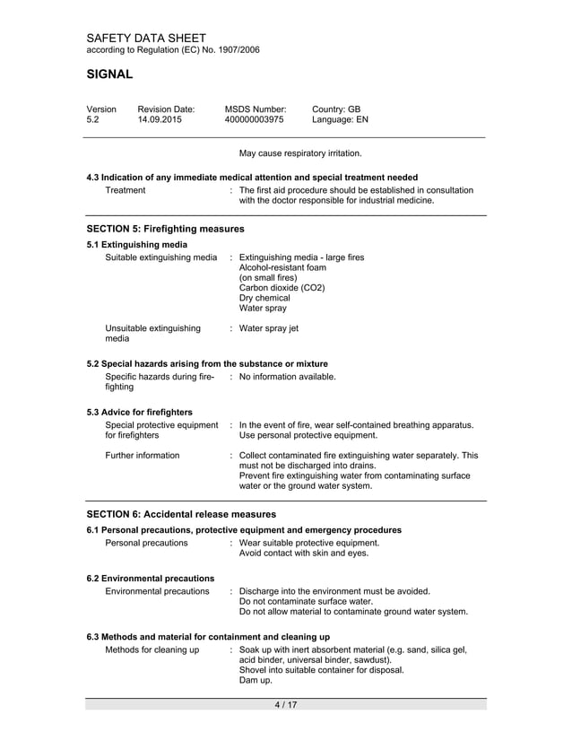 Signal 300 es msds | PDF | Lung and Respiratory Health | Diseases and ...
