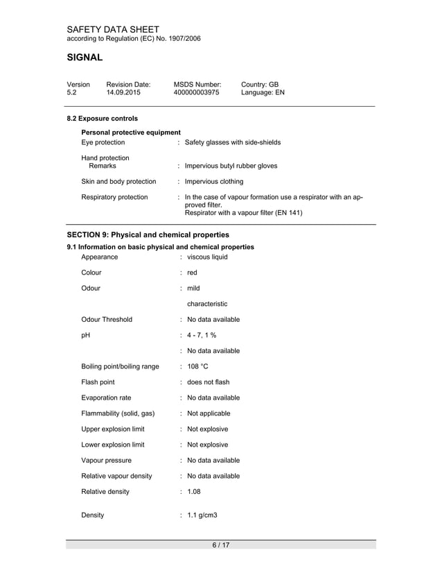 Signal 300 es msds | PDF | Lung and Respiratory Health | Diseases and ...