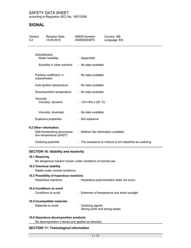 Signal 300 es msds | PDF | Lung and Respiratory Health | Diseases and ...