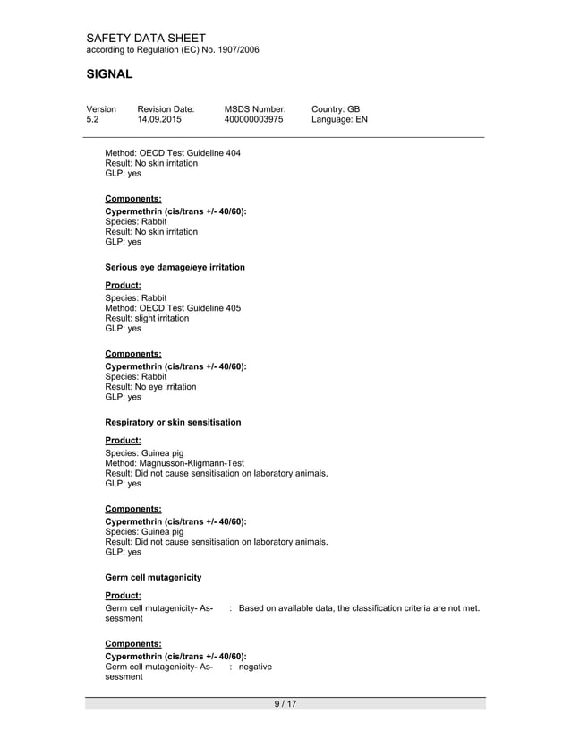 Signal 300 es msds | PDF | Lung and Respiratory Health | Diseases and ...