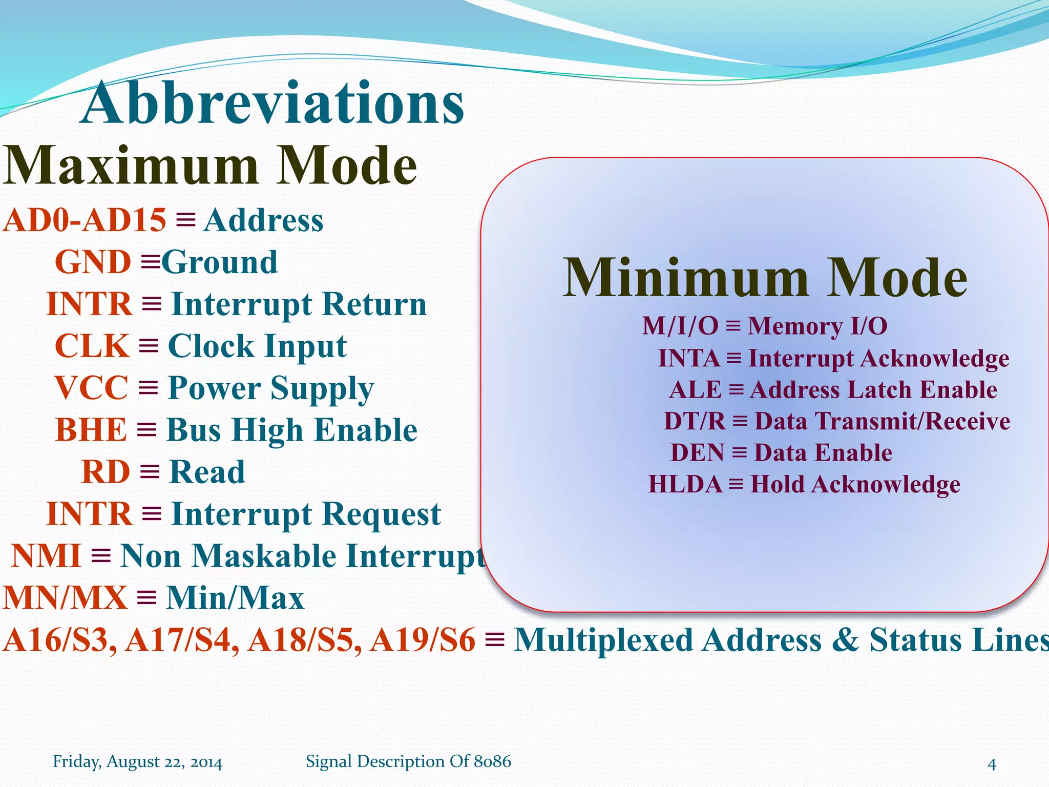 Signal descriptors of 8086 | PPTX