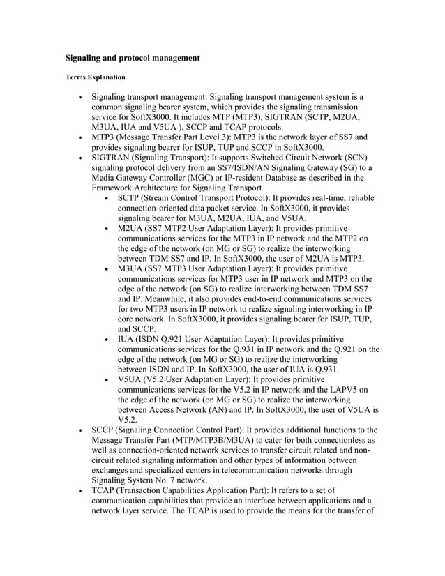Signaling and protocol management | DOC | Computer Networking | Computing