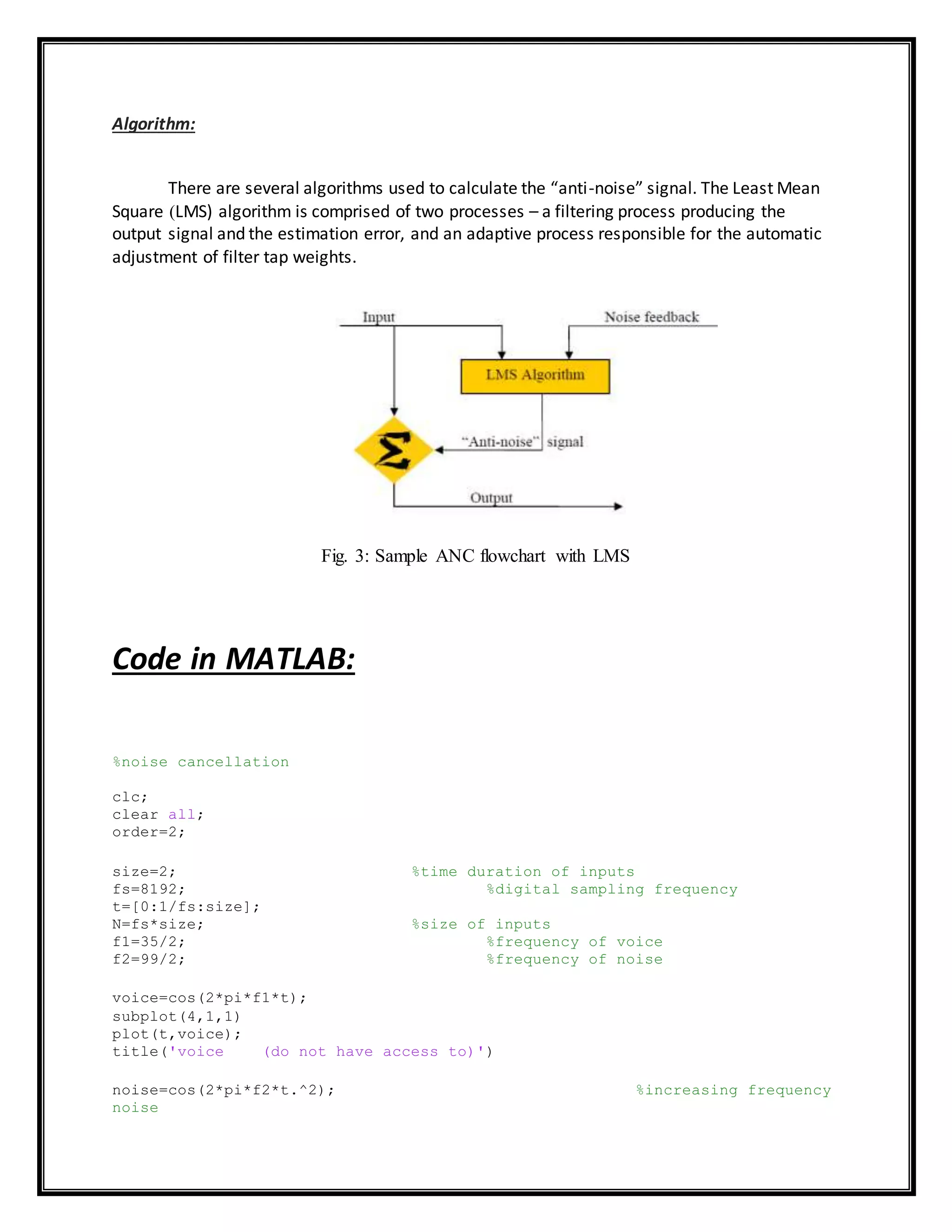 NOISE CANCELATION USING MATLAB | DOCX