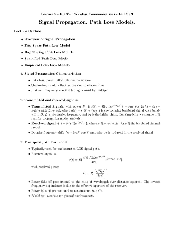 Signal propagation. path loss models | PDF