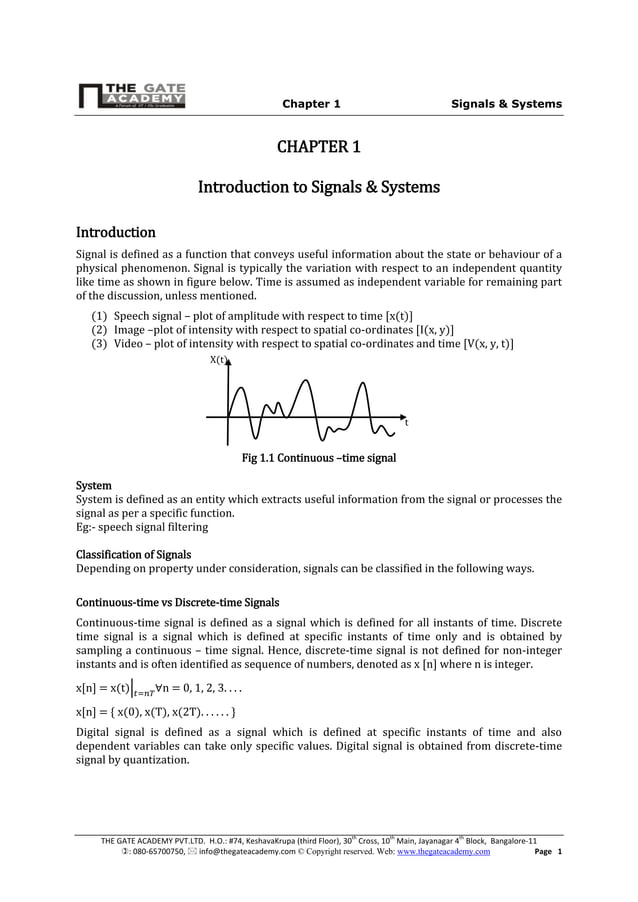 Instrumentation Engineering : Signals & systems, THE GATE ACADEMY | PDF