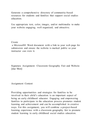Signature Assignment Classroom Geography Fair and Website [due Mon] | DOCX