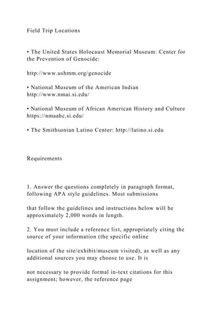 Signature Assignment Virtual Field Trip Reflection Paper .docx