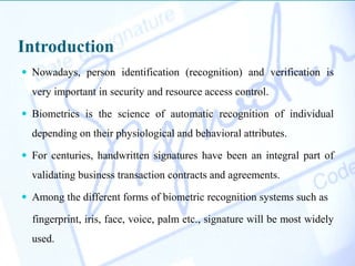 Signature Recognition Biometrics