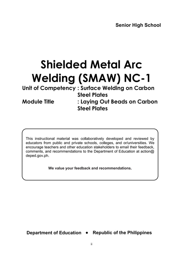 Signed off_ SMAW11 _q1_m3_Laying Out Beads and Carbon Steel Plates_v3 ...