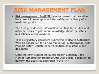 Signifcance of pharmacovigilance & risk management plan | PPTX
