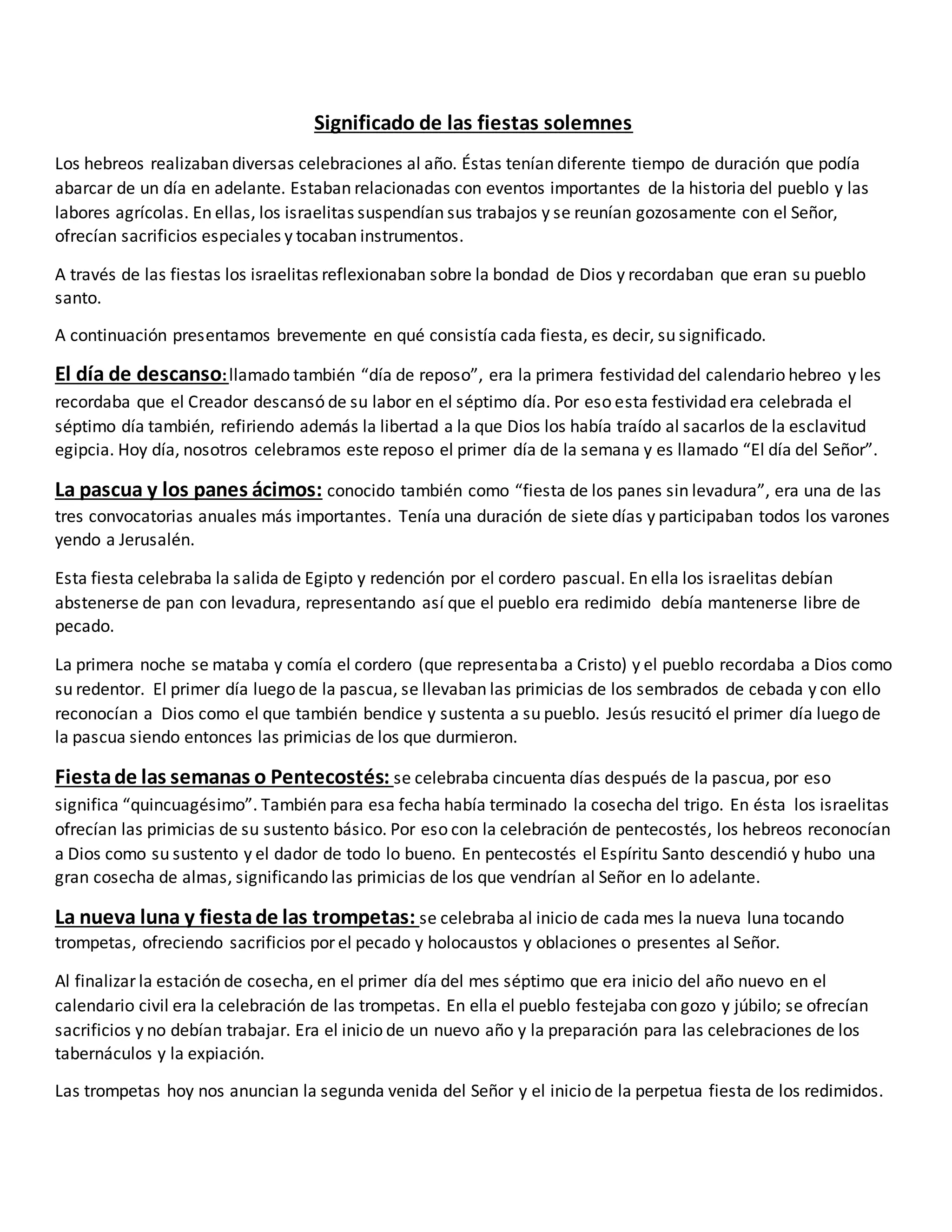 Significado de las fiestas solemnes | DOCX