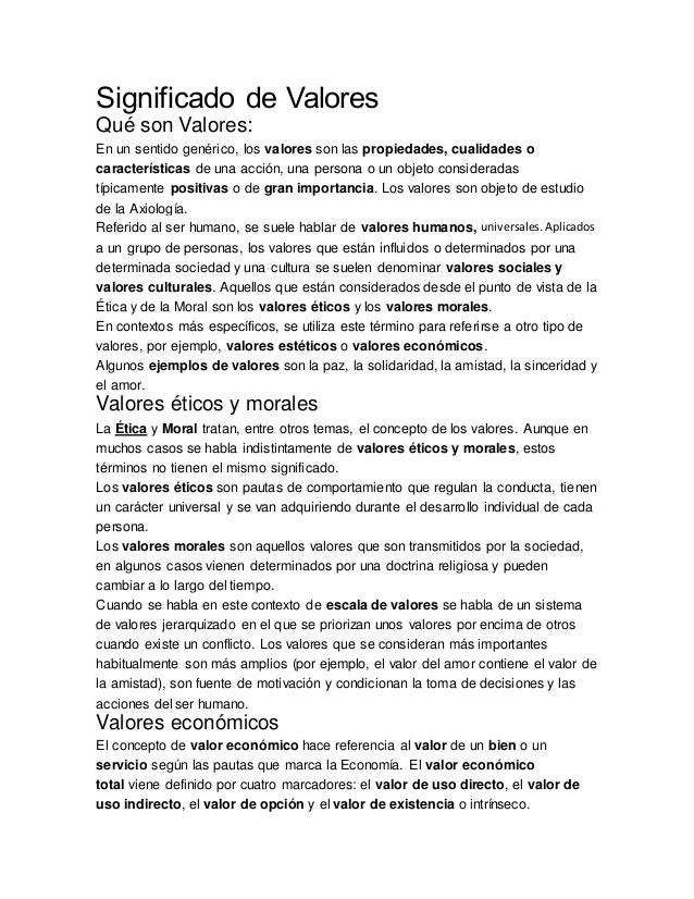 Significado de valores