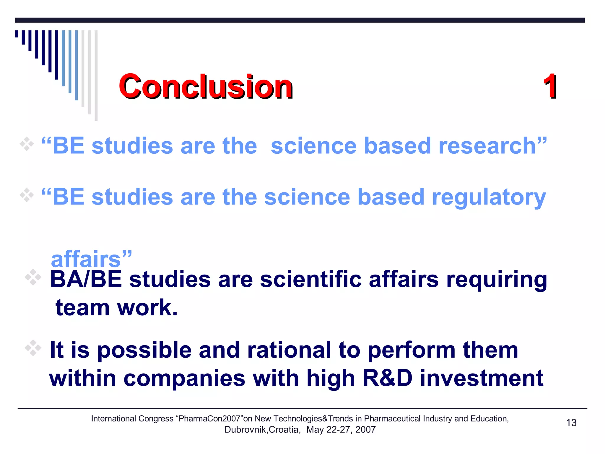 Significance of BA/BE studies in drug research and evaluation of ...
