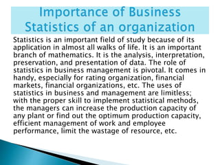 Significance of business statistics on productivity of an organization ...
