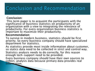 Significance of business statistics on productivity of an organization ...