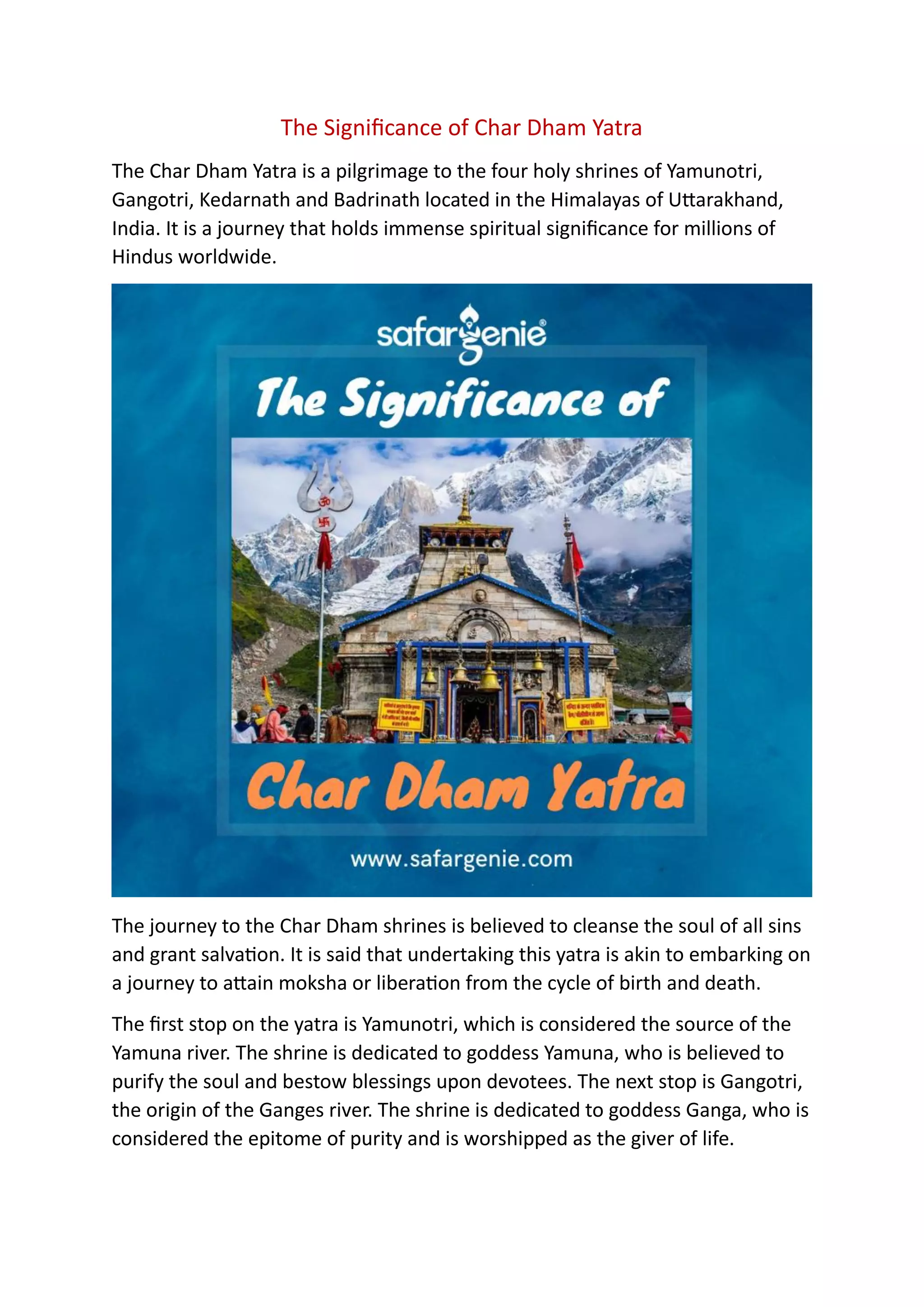 The Significance of Char Dham Yatra | PDF