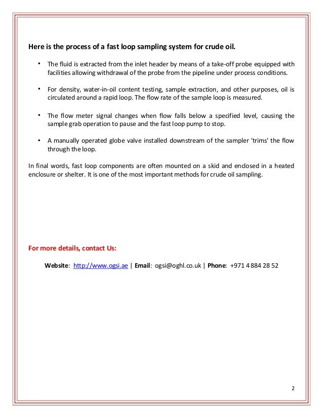 Significance of Fast Loop Method for Crude Oil Sampling