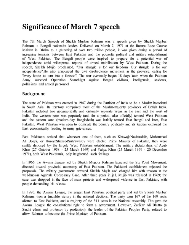Significance of Sheikh Mujib's historic 7th March speech | PDF